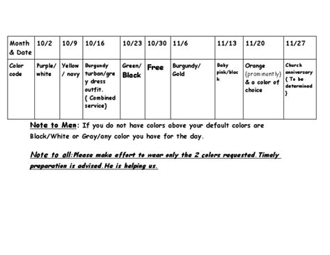 Dress Code And Color Code Chart 3 Pdf