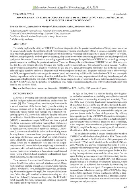 Pdf Advancement In Staphylococcus Aureus Detection Using A Rpa Crispr Cas12a Fluorescent Assay