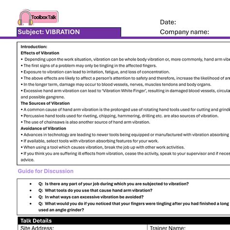 toolbox talk vibration pdf digital download etsy