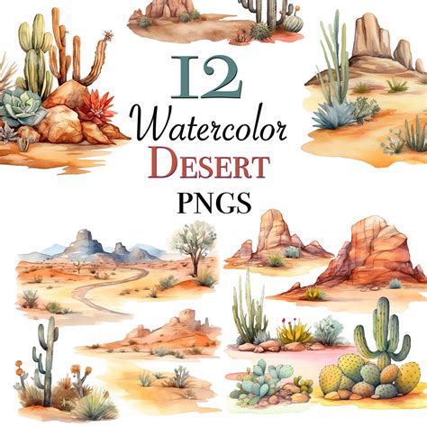 Watercolor Desert Landscape Clipart Files For Instant Download