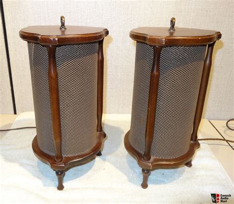 Vintage Electrohome Round Speakers Walnut Finish Pair Photo 1462482