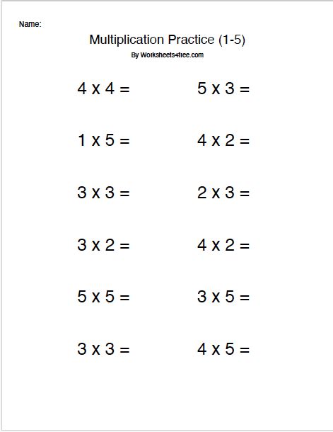 Free Mixed Multiplication Worksheet 1 5
