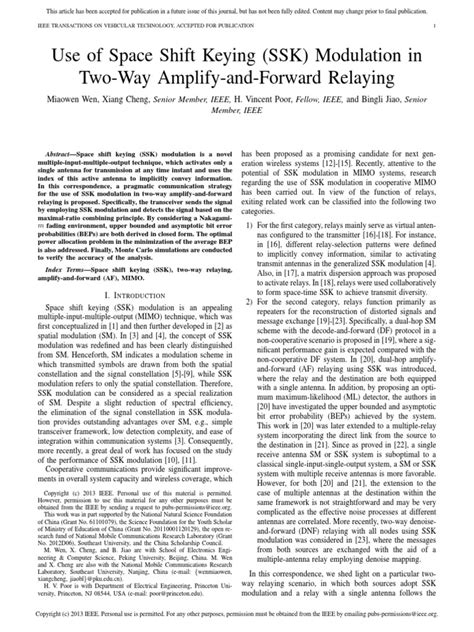 Use Of Space Shift Keying Ssk Modulation In Two Way Amplify And Forward Relaying Pdf Mimo