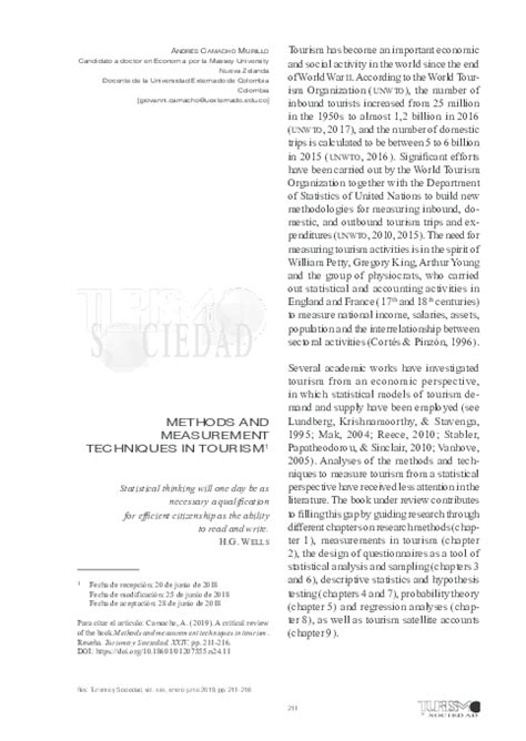 Pdf A Critical Review Methods And Measurement Techniques In Tourism