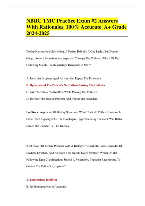 NBRC TMC Practice Exam Answers With Rationales Accurate A Grade NBRC TMC Stuvia US