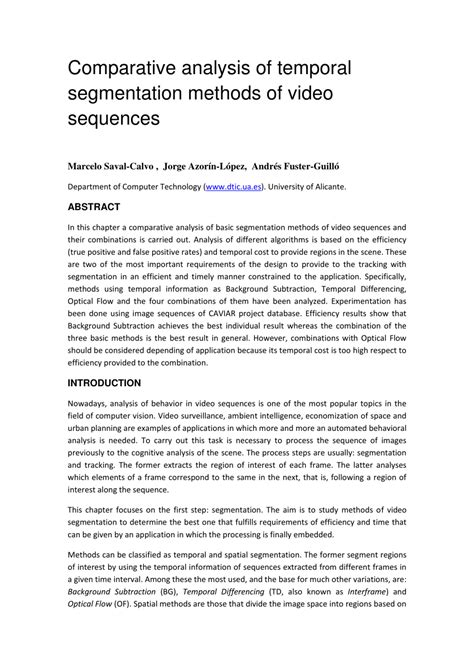 Pdf Comparative Analysis Of Temporal Segmentation Methods Of Video