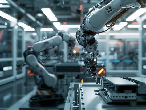 Industrial Robots Operating On Manufacturing Line Stock Illustration