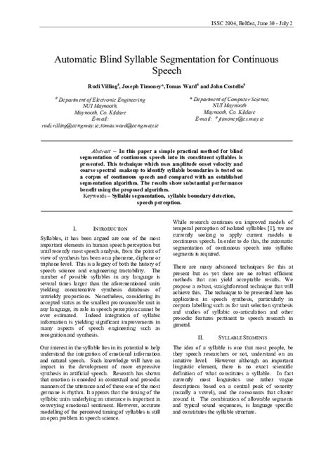 Pdf Automatic Blind Syllable Segmentation For Continuous Speech Tomas Ward