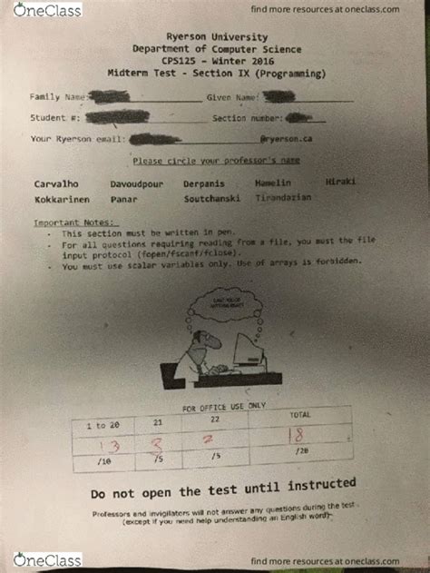 Cps 125 Midterm Cps 125 Winter 2016 Programming Questions Oneclass