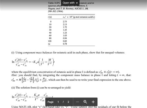 Solved 1 Two Phase Interfacial Mass Transfer In Batch