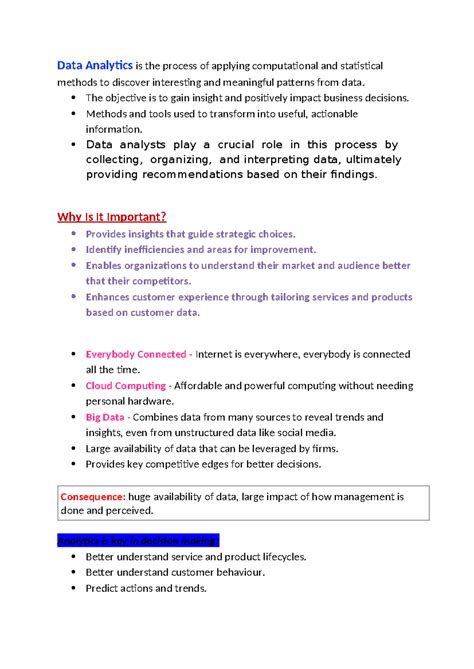 Introduction To Data Analysis Key Concepts And Methods Da101 Studocu