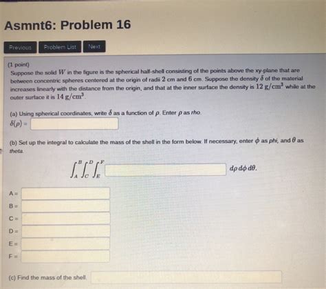 Solved Asmnt6 Problem 16 Previousproblem List Next 1 Point