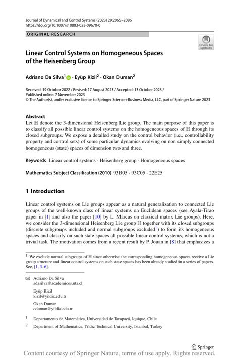 Linear Control Systems On Homogeneous Spaces Of The Heisenberg Group Request Pdf