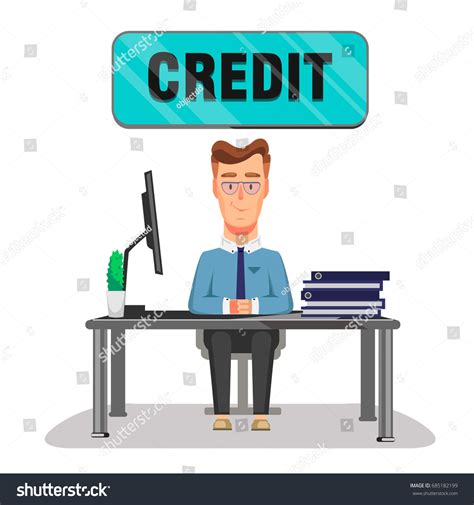 Smiling Credit Manager Character Sitting Bank Stock Vector Royalty Free 685182199 Shutterstock