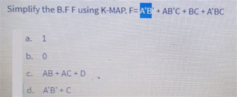 Solved Simplify The Bf Fusing K Map Fxy Xy