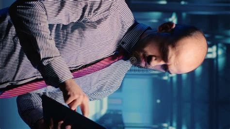 Data Center It Engineer Standing In Server Room Stock Video Video Of Network Hardware 269455291