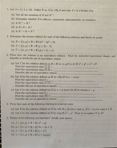 solved 1 let a 1 2 5 10] define r on a by zry if and only