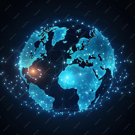 전 세계 네트워크 행성 구체 사이버 스페이스 글로브 넷 포인트 기술 동적 위성 연결 프리미엄 Ai 생성 벡터