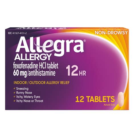 Allegra 12 Hour Non Drowsy Antihistamine Allergy Relief Medicine 60 Mg