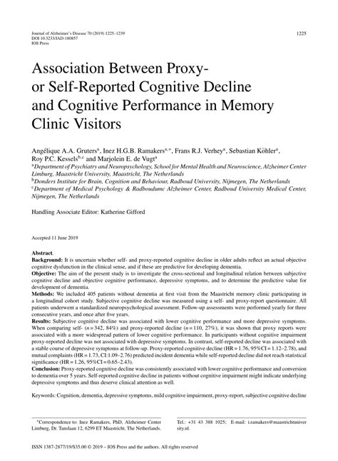 Pdf Association Between Proxy Or Self Reported Cognitive Decline And