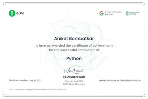 Aniket Bombatkar On Linkedin Python With Guvi