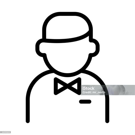 웨이터 아이콘 얇은 선 스타일 벡터 일러스트 레이 션 그래픽 디자인 고립 색상에 대한 스톡 벡터 아트 및 기타 이미지 고립 색상 디자인 요소 레스토랑 Istock