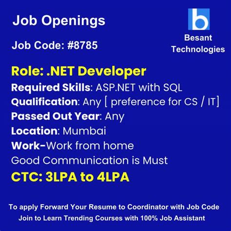 Besant Technologies On Linkedin Dotnet Dotnetdeveloper Jobvancany Jobs Jobseekers
