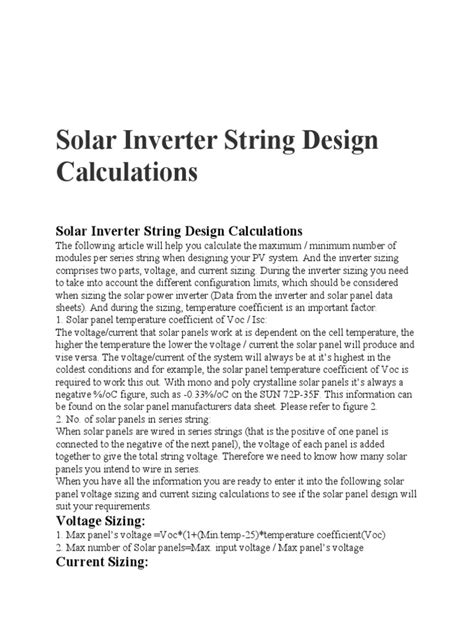 solar inverter string design calculations pdf solar panel