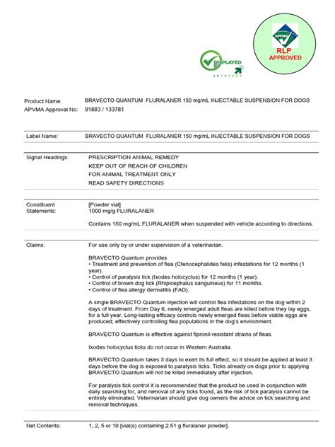 Bravecto Quantum Pdf Pdf Syringe Injection Medicine