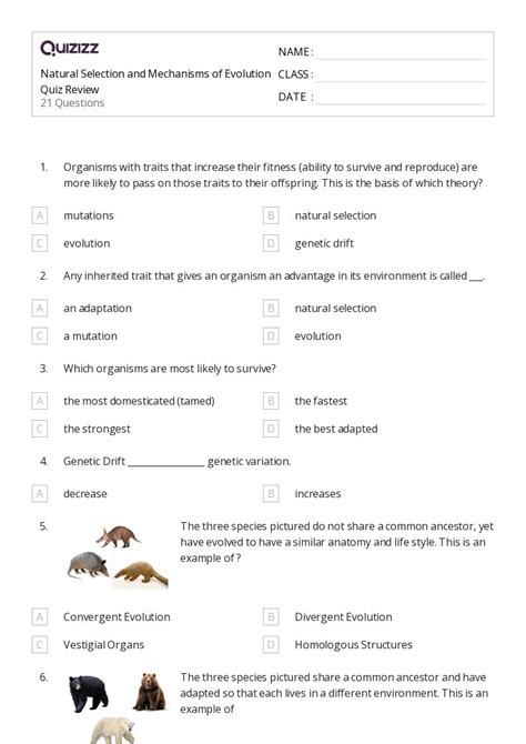 50 Natural Selection Worksheets For 11th Grade On Quizizz Free And Printable