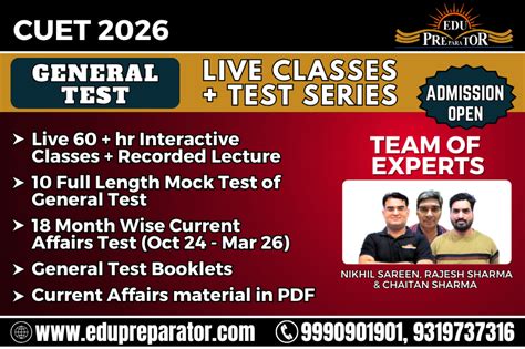 Cuet 2026 General Test Live Classes Test Series Edupreparator
