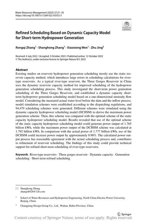 Refined Scheduling Based On Dynamic Capacity Model For Short Term Hydropower Generation