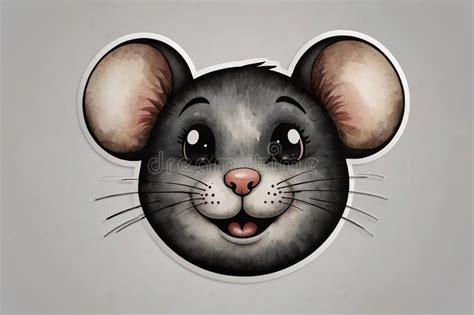 Cheerful Mouse Head Sticker Featuring A Big Smile Stock Illustration