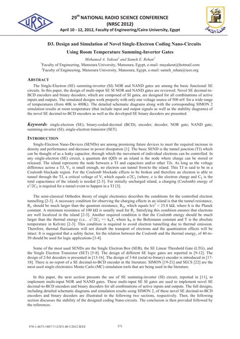 Pdf D3 Design And Simulation Of Novel Single Electron Coding Nano