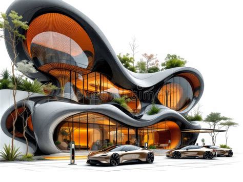 Futuristic Organic Blob Architecture Building Charging Electric Cars