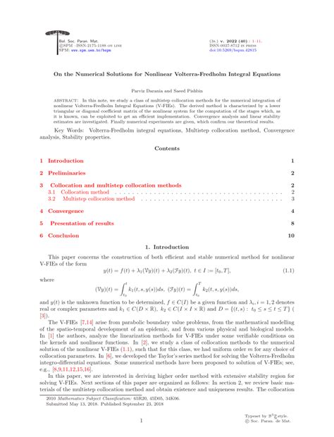PDF On The Numerical Solutions For Nonlinear Volterra Fredholm Integral Equations