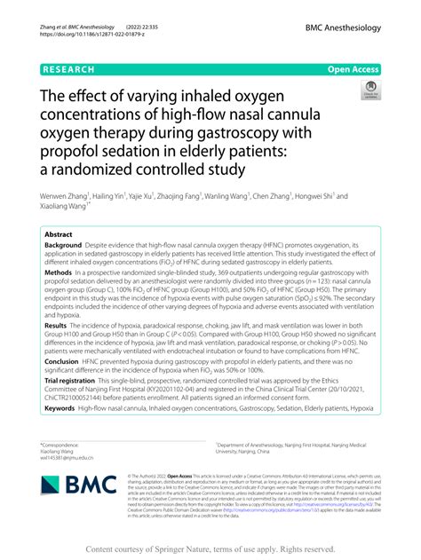 Pdf The Effect Of Varying Inhaled Oxygen Concentrations Of High Flow Nasal Cannula Oxygen