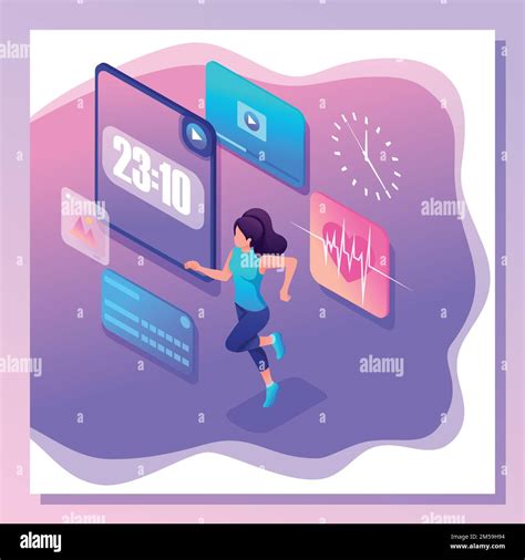 Isometric Bright Young Woman Concept Athlete Trains Using Device Stock Vector Image And Art Alamy