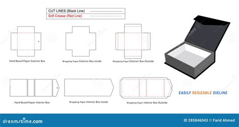 Triangle Face Luxury Rigid Box Magnetic Rigid Boxes Dieline Template Stock Vector