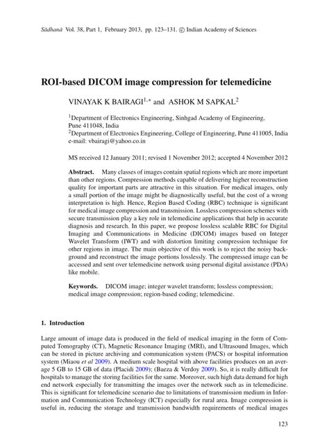Pdf Roi Based Dicom Image Compression For Telemedicine