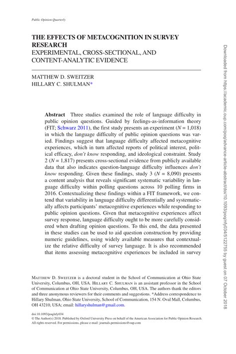 Pdf The Effects Of Metacognition In Survey Research Experimental