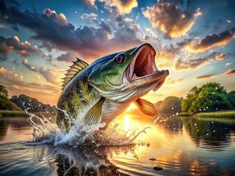 Stunning Sunrise Action Shot Largemouth Bass Exploding On Topwater Lure