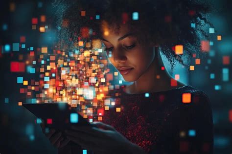 Woman Exploring Digital Data Premium Ai Generated Image