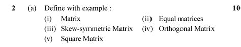 2 A Define With Example I Matrix Ii Equal Studyx