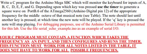 solved write a c program for the arduino mega sbc which will