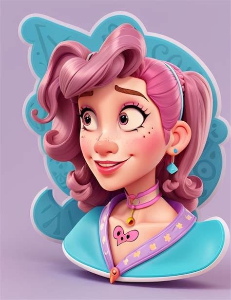 Beautiful Cartoon Girl With Pink Hair And Blue Eyes Vector Illustration