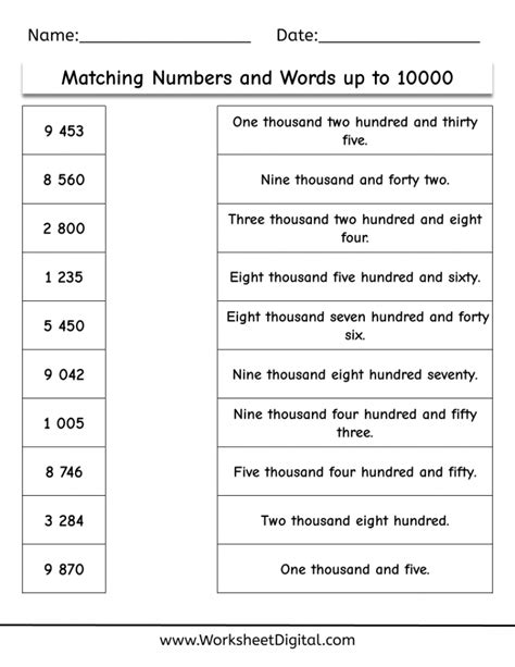 Matching Numbers Up To 1000 Worksheet Digital 1 Teacher Made Resources