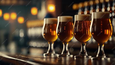 Premium Photo Draft Beer In Glasses On The Bar In A Row The