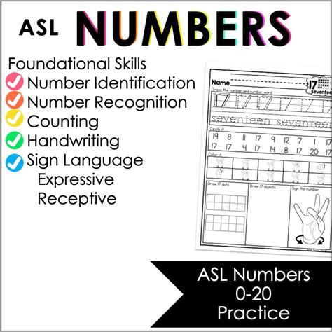 Asl Numbers 020 Worksheets For Counting And Sign Language Learning