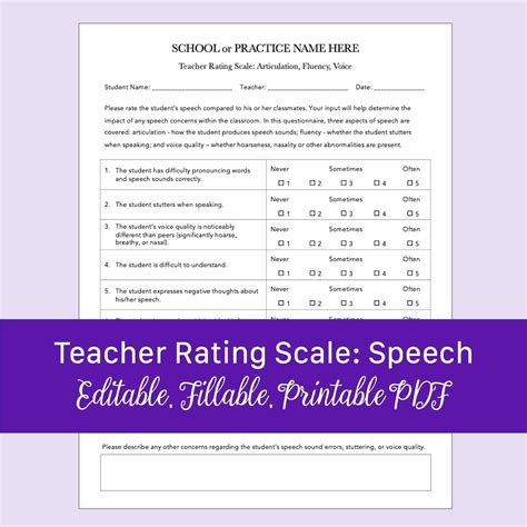 Teacher Rating Scale Speech For Speech Therapy Fillable Printable PDF Etsy